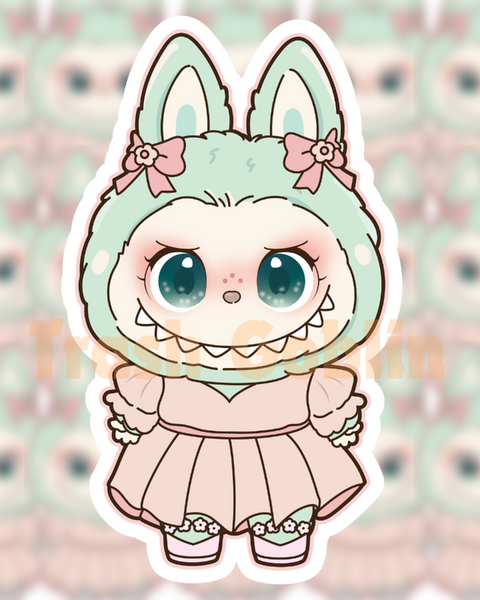 Pink Pastel Dress Labubu Vinyl Sticker – And Then LB